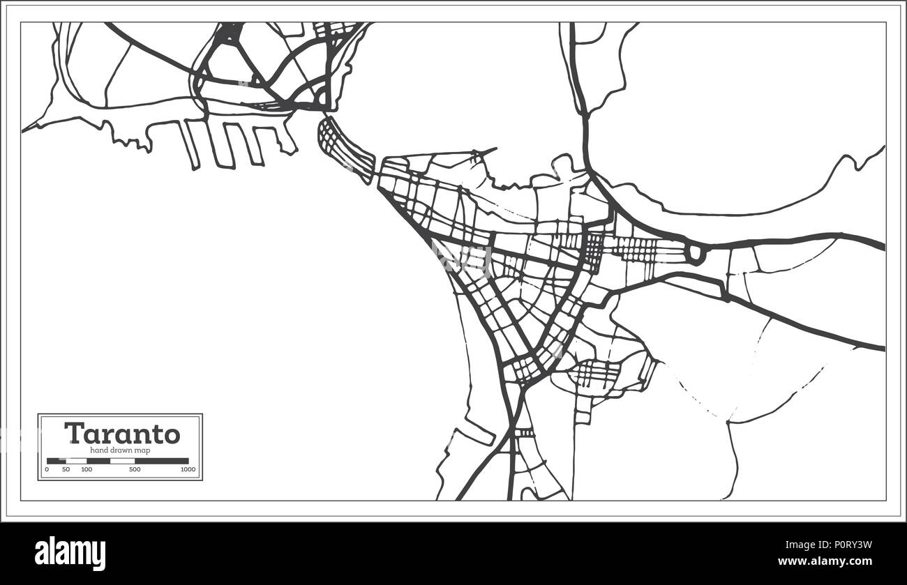 Taranto Italia mappa della città in stile retrò. Mappa di contorno ...
