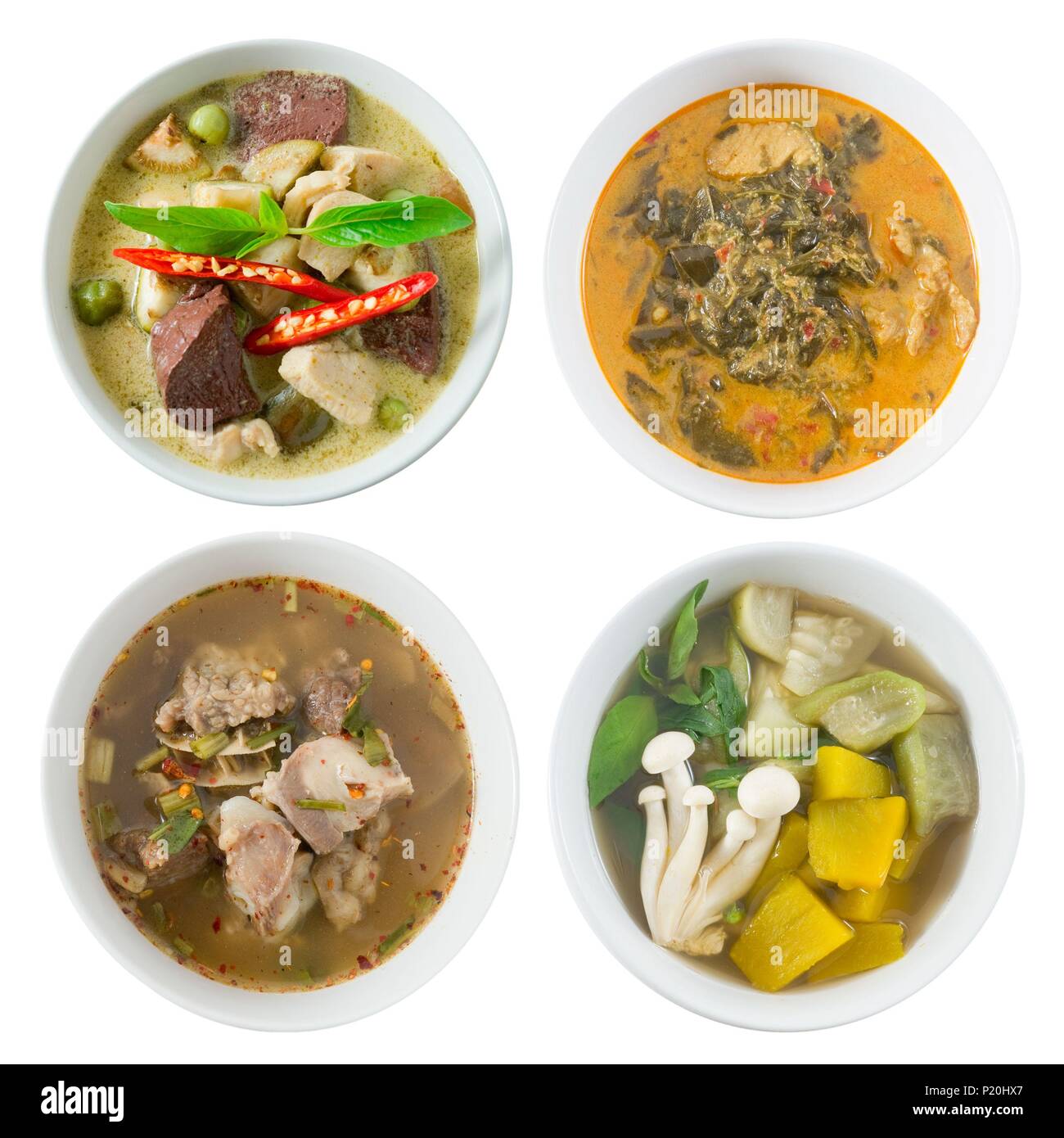 Cucina tailandese e cibo, vista dall'alto di curry verde verde con ...