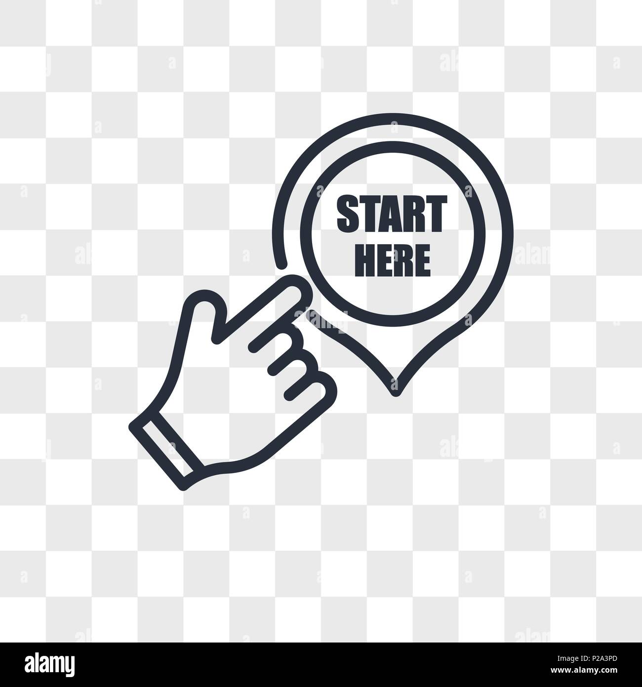 Inizia qui icona vettore isolato su sfondo trasparente, iniziare da qui ...