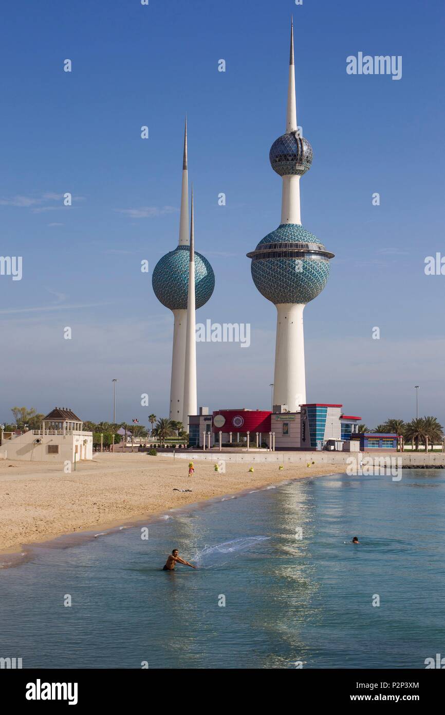 Il Kuwait, Golfo Persico, Kuwait City, il Kuwait Towers, il simbolo del ...