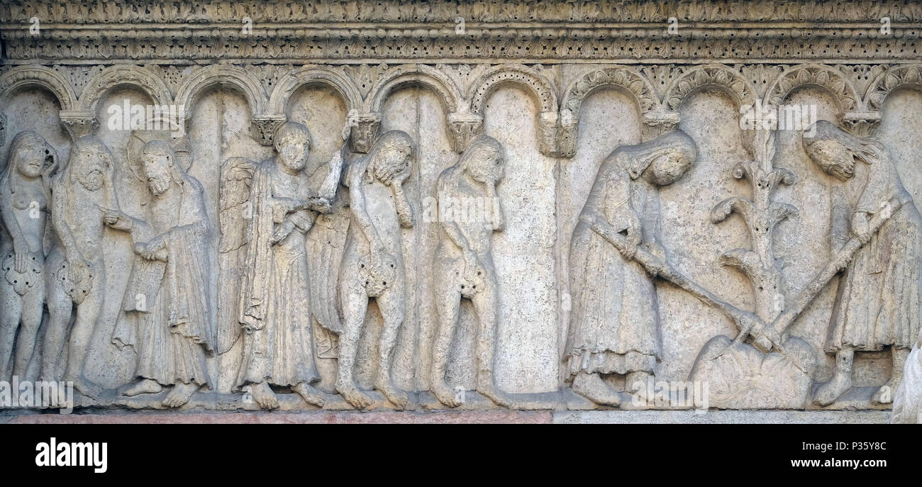 Storie della Genesi: l'Eterna rimprovera Adamo ed Eva e la cacciata dal ...