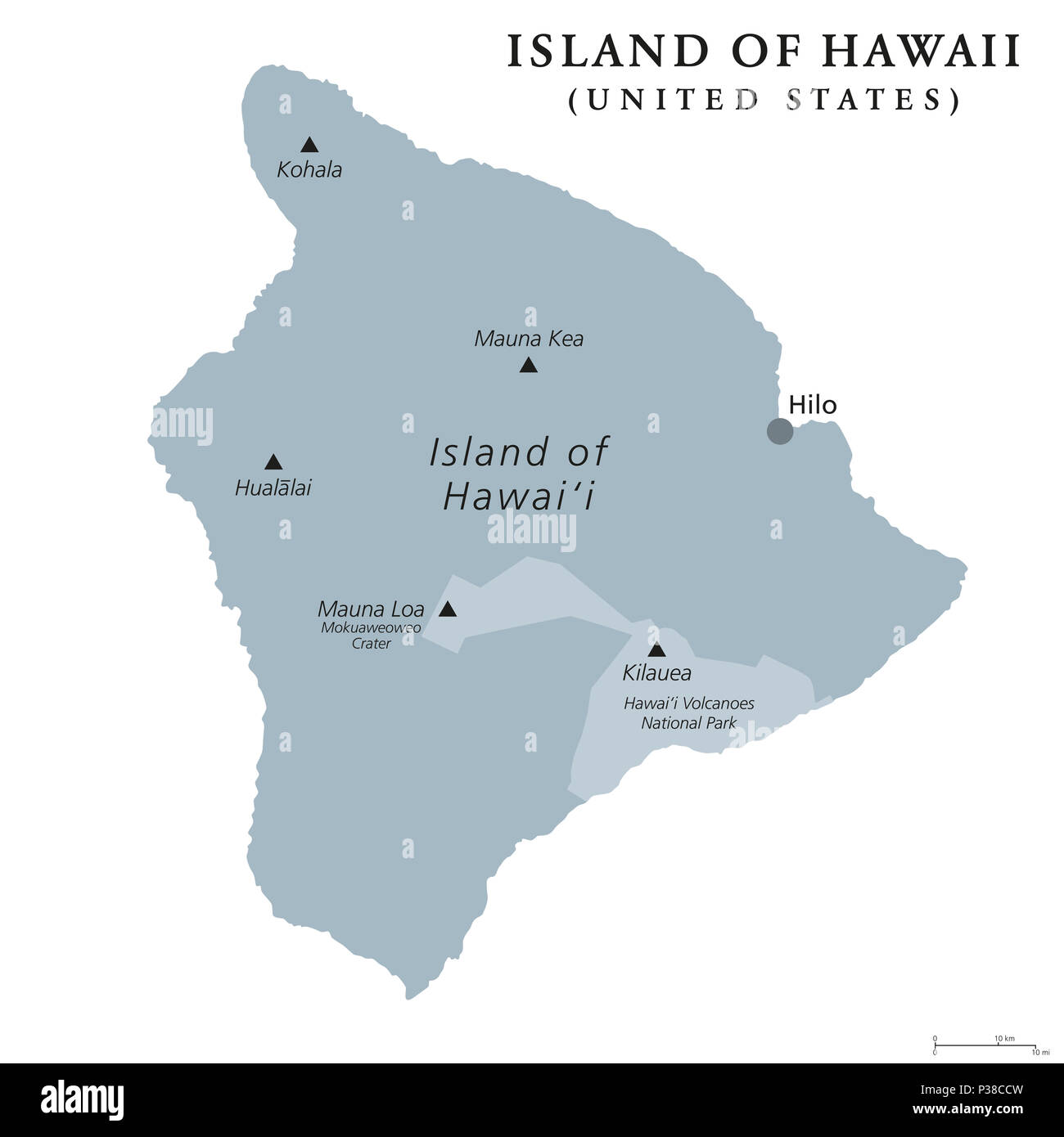 Isola di Hawaii, colore grigio mappa politico. Isola più grande negli ...