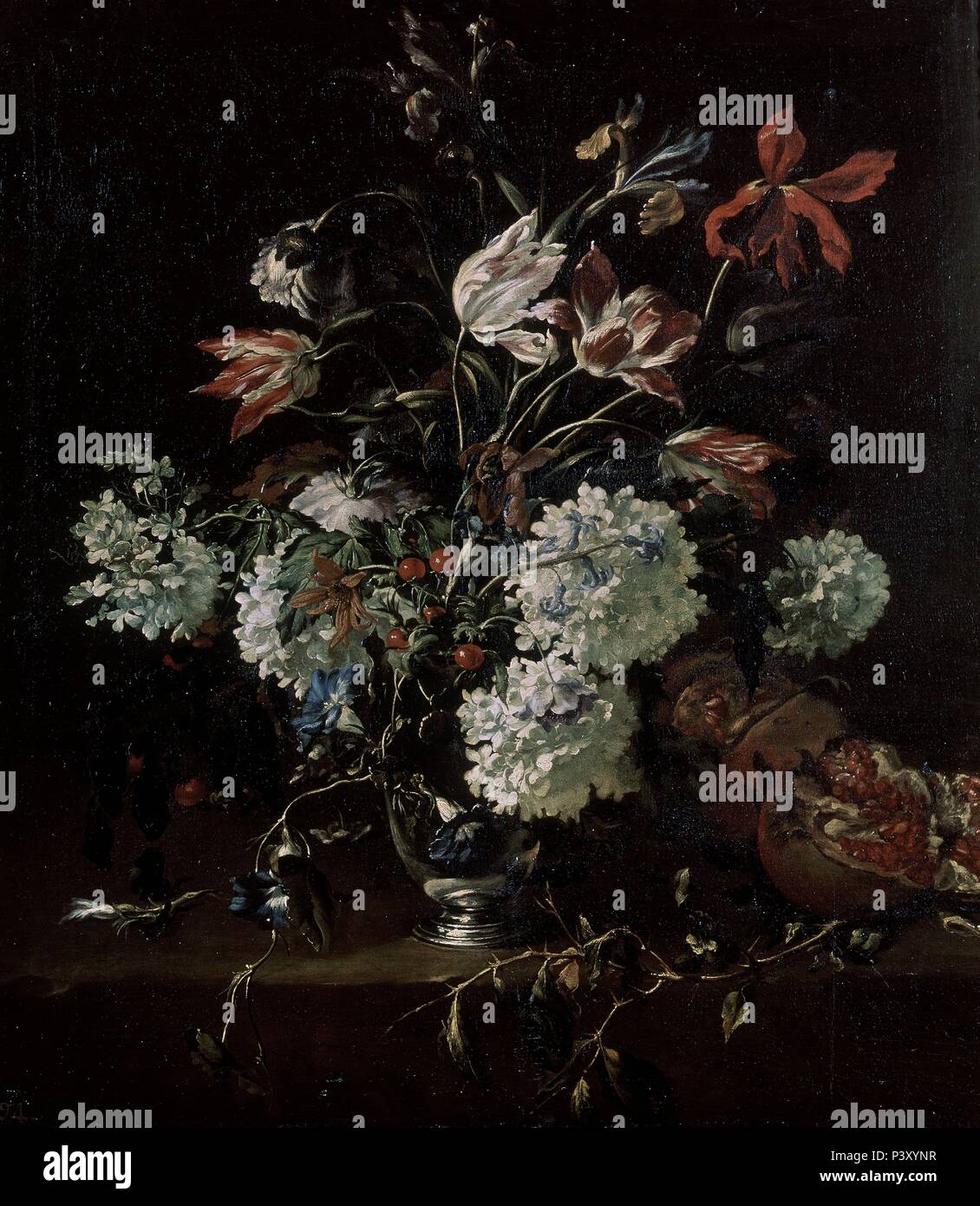 BODEGON DE FLORES Y GRANADAS - siglo XVII - BARROCO ESPAÑOL. Autore ...