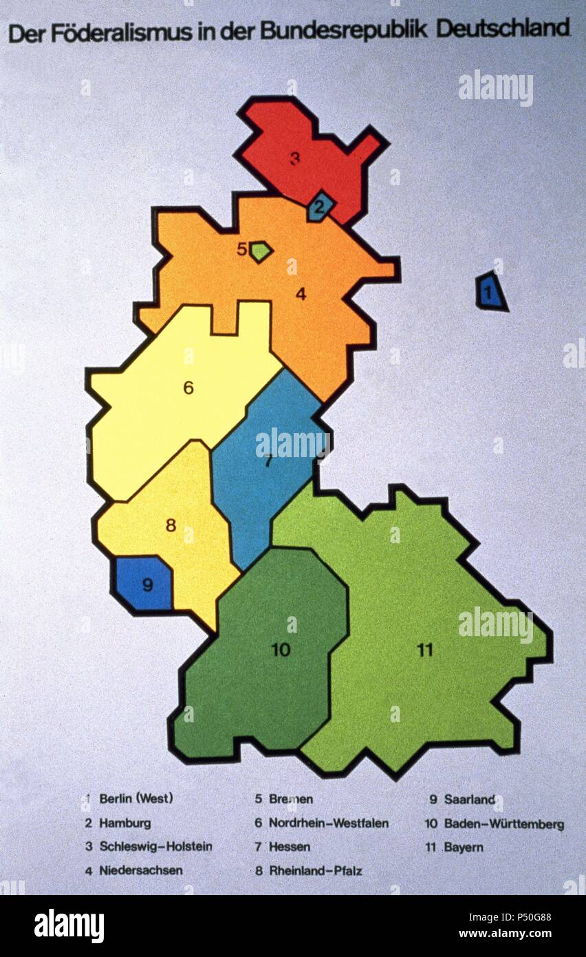 La storia della Germania (1949-1990). Mappa della Repubblica federale ...