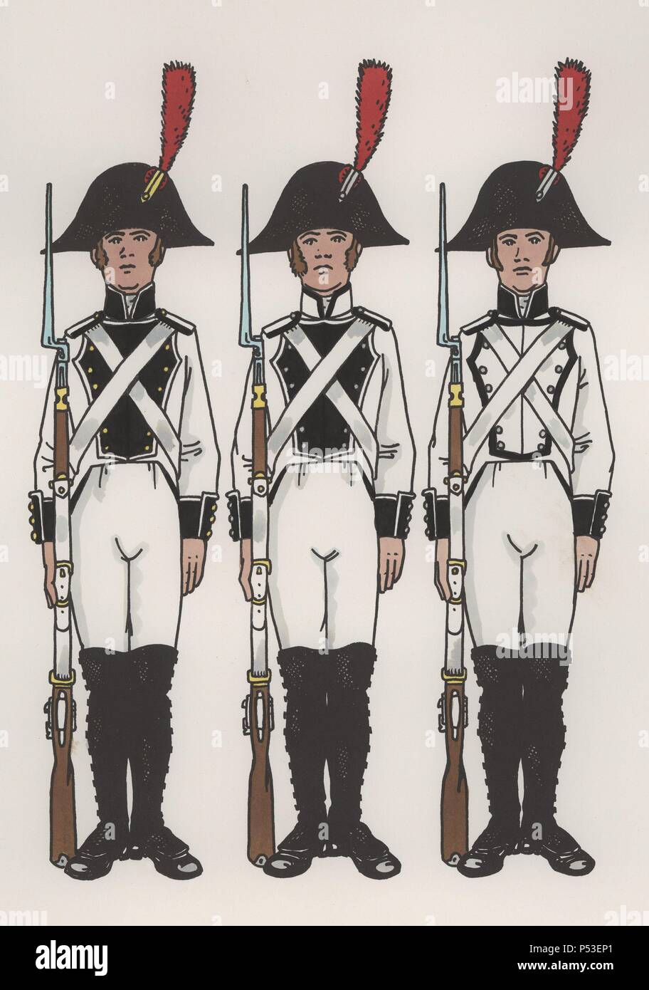 España. Uniformes militares. Siglo XIX. Regimientos Infantería de linea ...