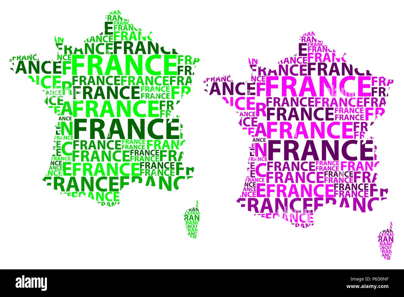 Schizzo Francia testo lettera mappa, Repubblica francese - nella forma ...