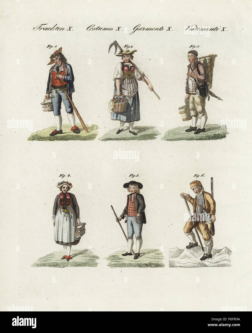 Costumi svizzeri, 1800: contadino di Untervaldo, contadino di Berna, il ...