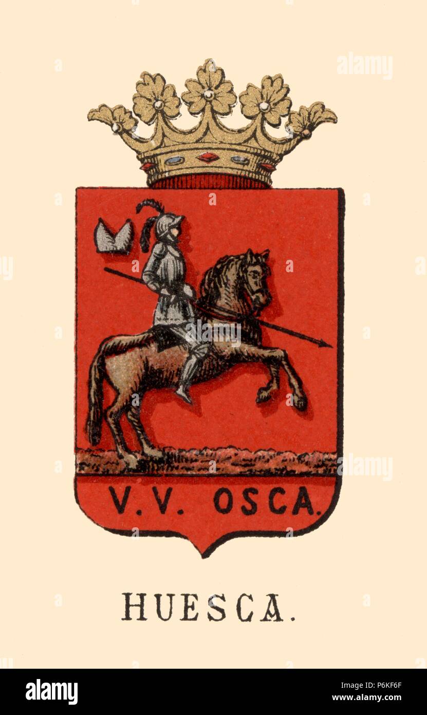 España. Heráldica. L'escudo de armas de la provincia de Huesca. Grabado ...