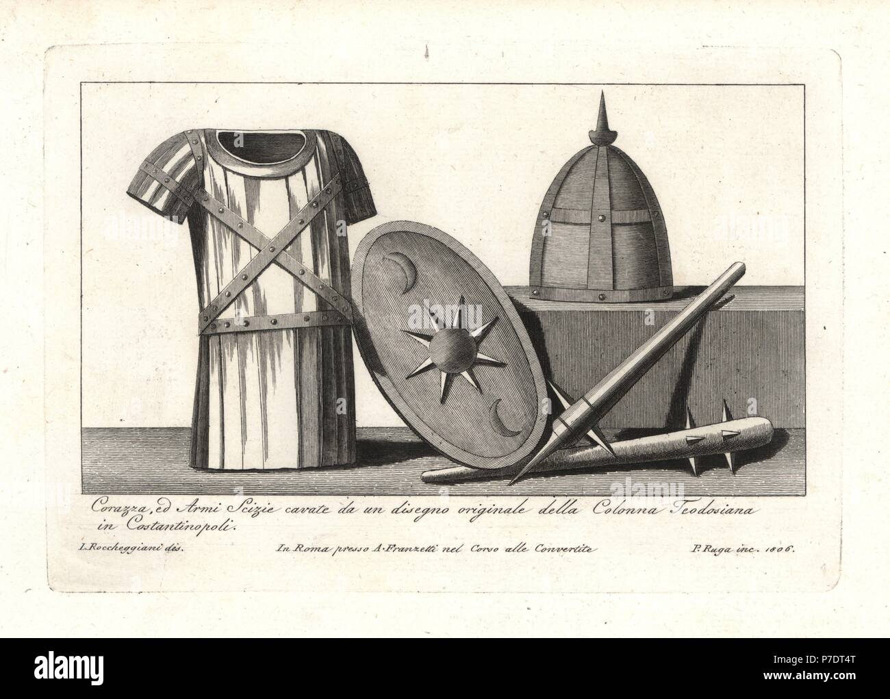 Scita pettorale, protezione, casco e machete dalla colonna di Teodosio ...