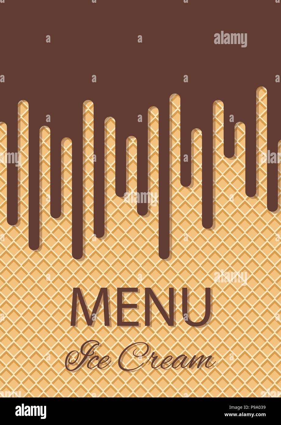 Gelato al cioccolato che scorre sulla texture di cialda di sfondo ...