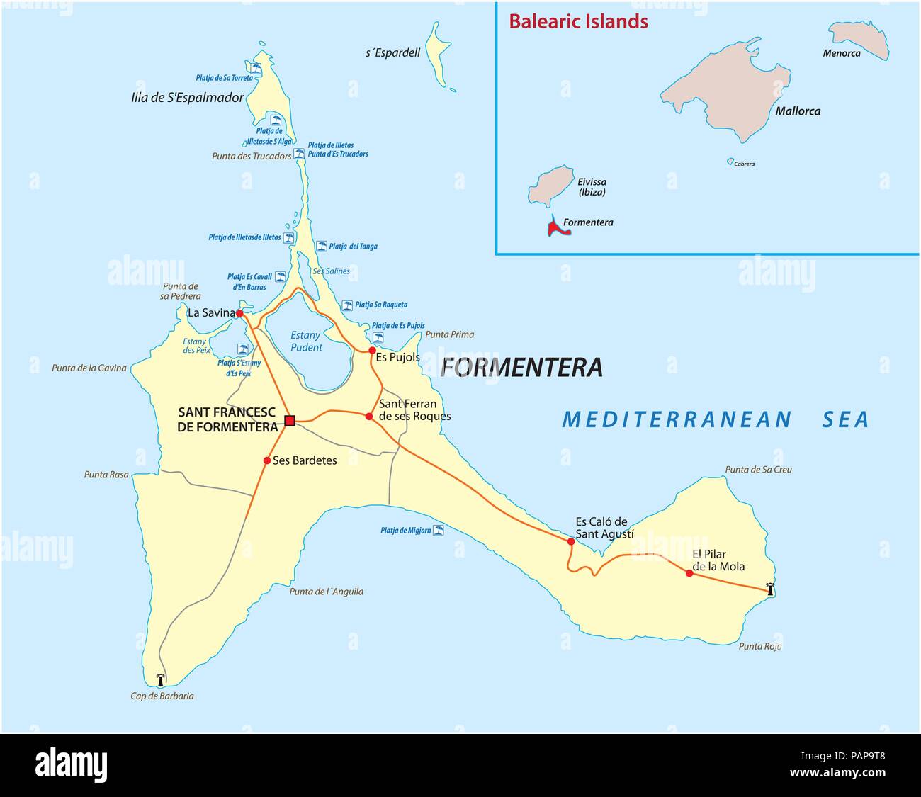 Mappa di formentera Immagini Vettoriali Stock - Alamy