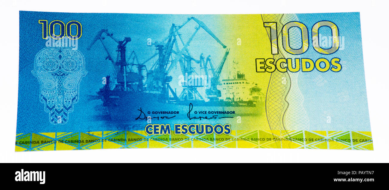 100 escudos banconota. L'escudo è la moneta della provincia di Cabinda ...