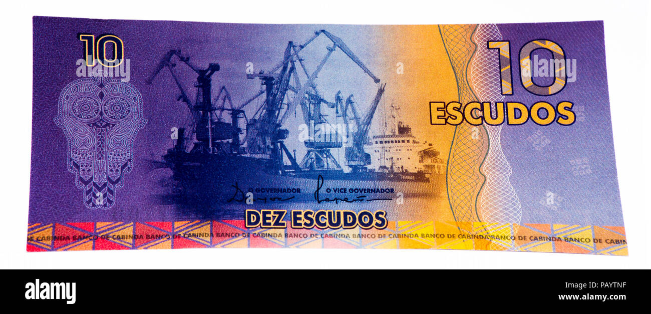10 escudos banconota. L'escudo è la moneta della provincia di Cabinda ...