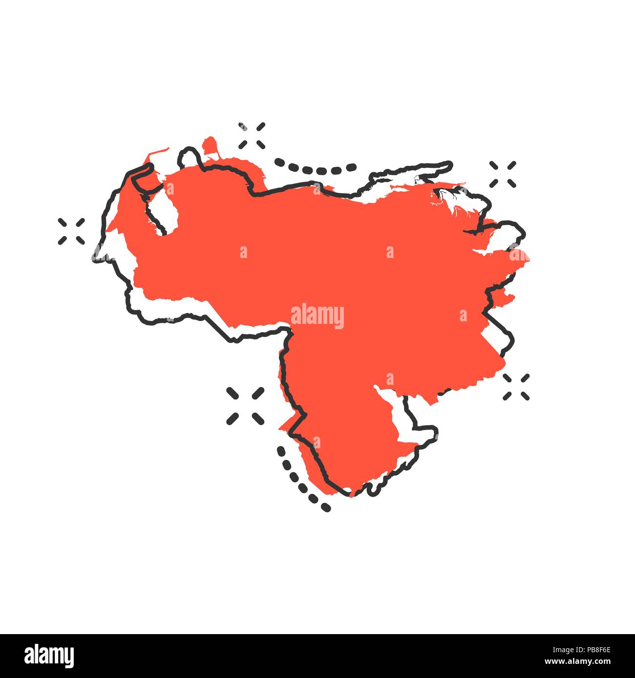 Vector cartoon Venezuela Mappa icona in stile fumetto. Venezuela segno ...