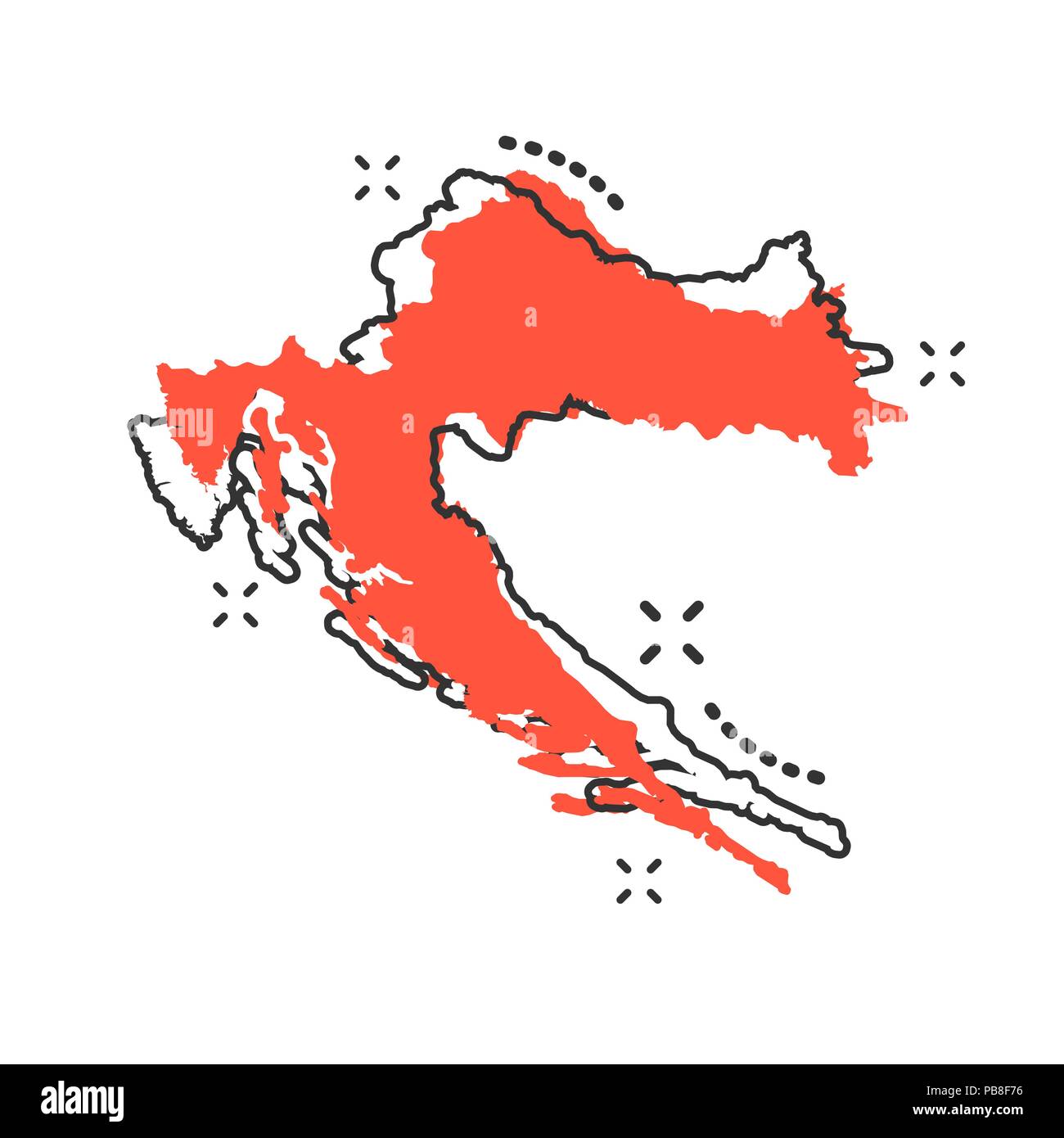 Vector cartoon Croazia icona Mappa in stile fumetto. Croazia segno ...