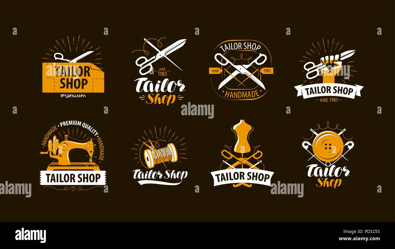 Sartoria, sartoria logo o etichetta. Atelier set di simboli ...