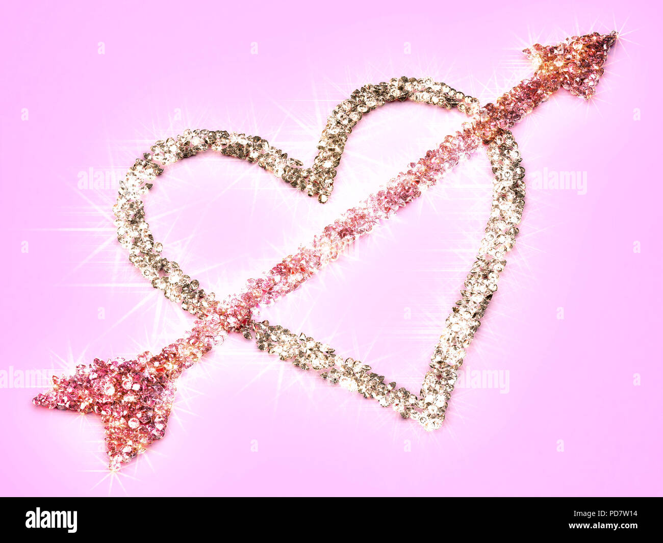 Cuore e Amore e la freccia fatta di diamanti su sfondo rosa Foto stock ...