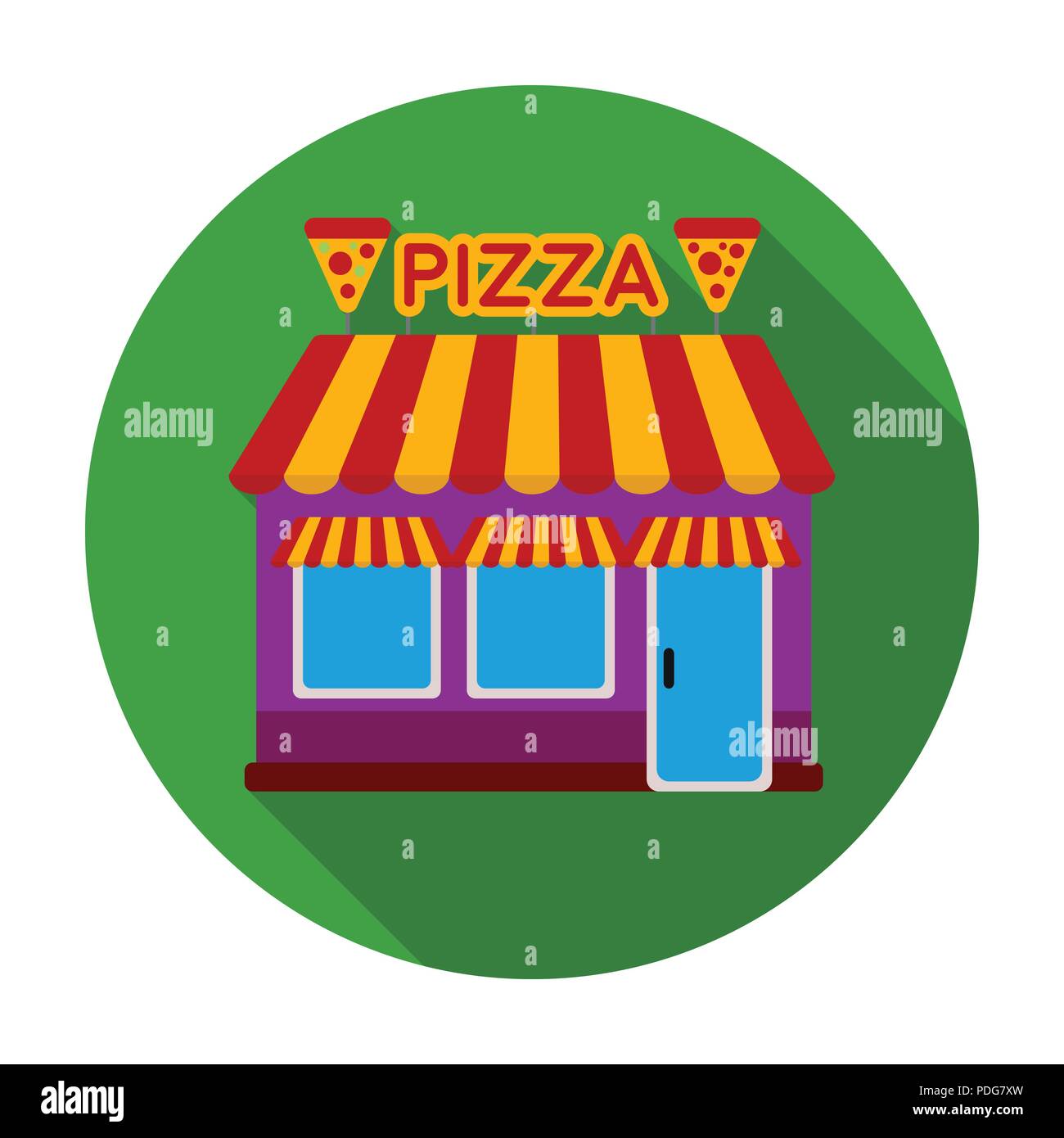 Pizzeria icona in stile piatto isolato su sfondo bianco. Pizza e ...