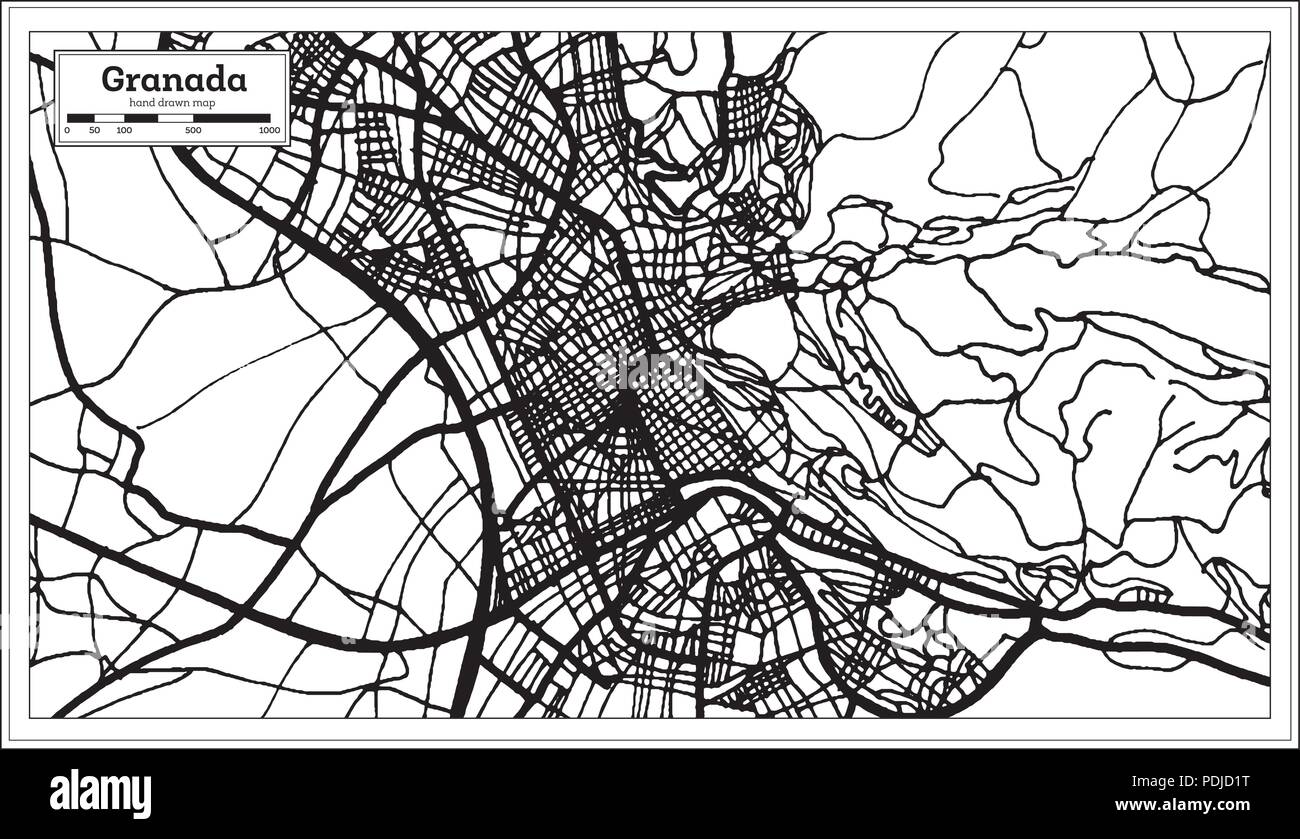 Granada Spagna Mappa della città in stile retrò. Mappa di contorno ...