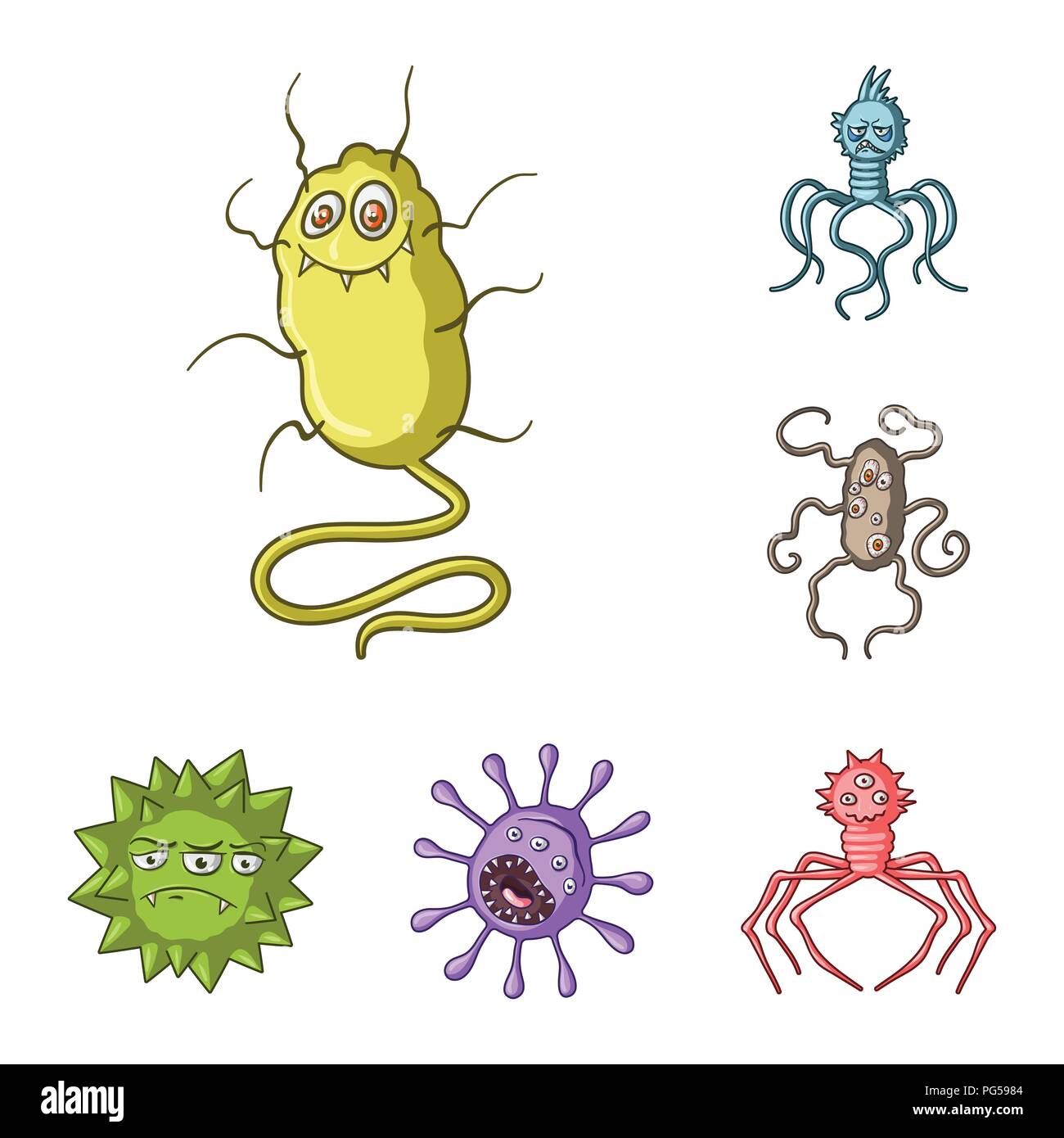 Tipi di microbi divertenti icone cartoon in set di raccolta per il ...