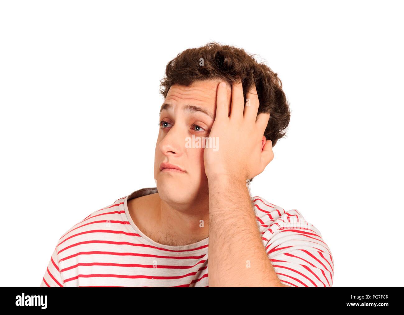 Pianto disperato uomo con le mani nei capelli. emotional man isolati su ...