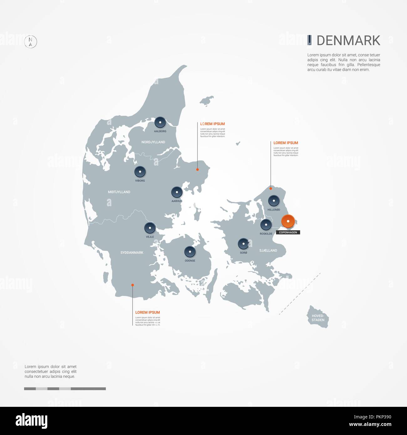 Mappa di Danimarca con bordi, città capitale e divisioni amministrative ...