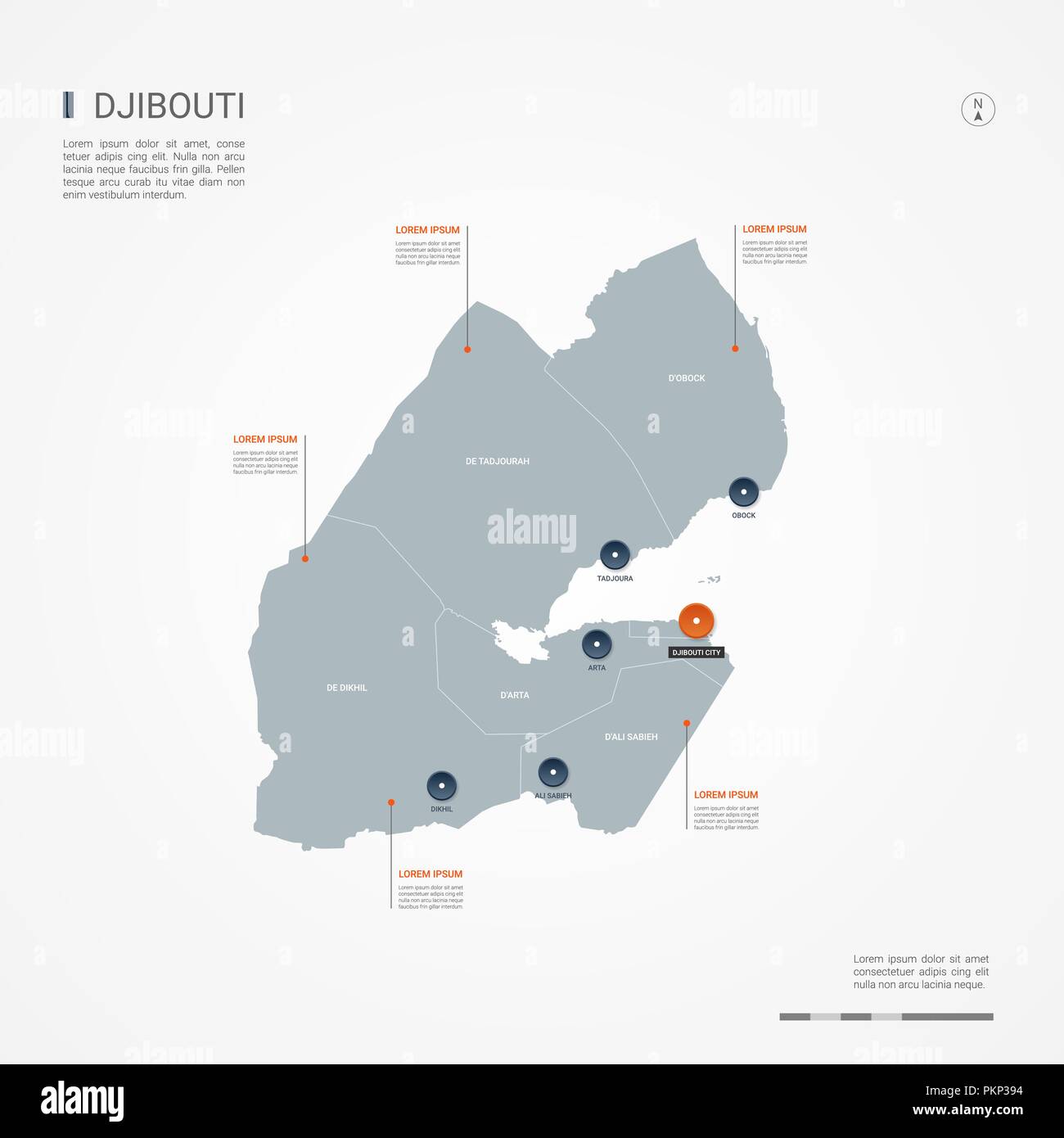 Mappa di Gibuti con bordi, città capitale e divisioni amministrative ...