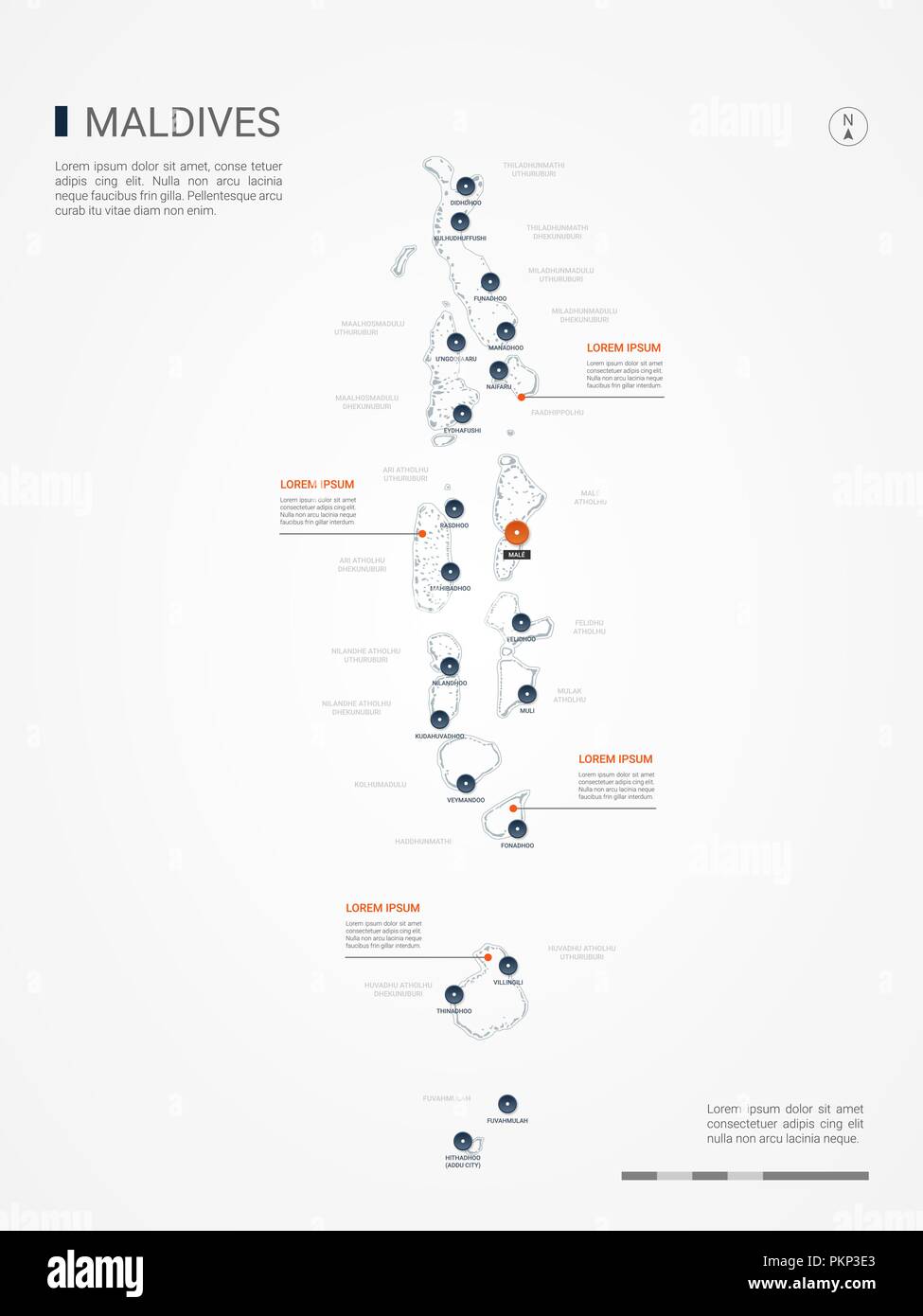 Mappa di Maldive con bordi, città capitale e divisioni amministrative ...