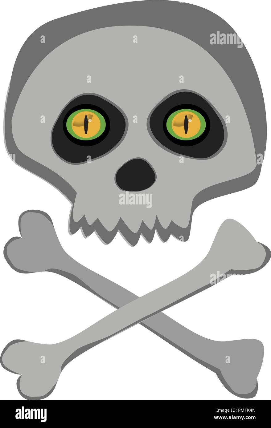 Vector cartoon scull scheletro con giallo arrabbiato occhi isolati su ...