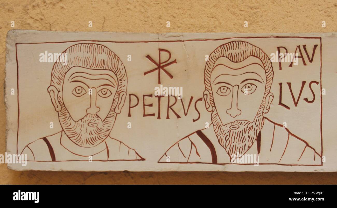 Dei primi cristiani. Lapide romana. Rilievo raffiguranti gli apostoli ...
