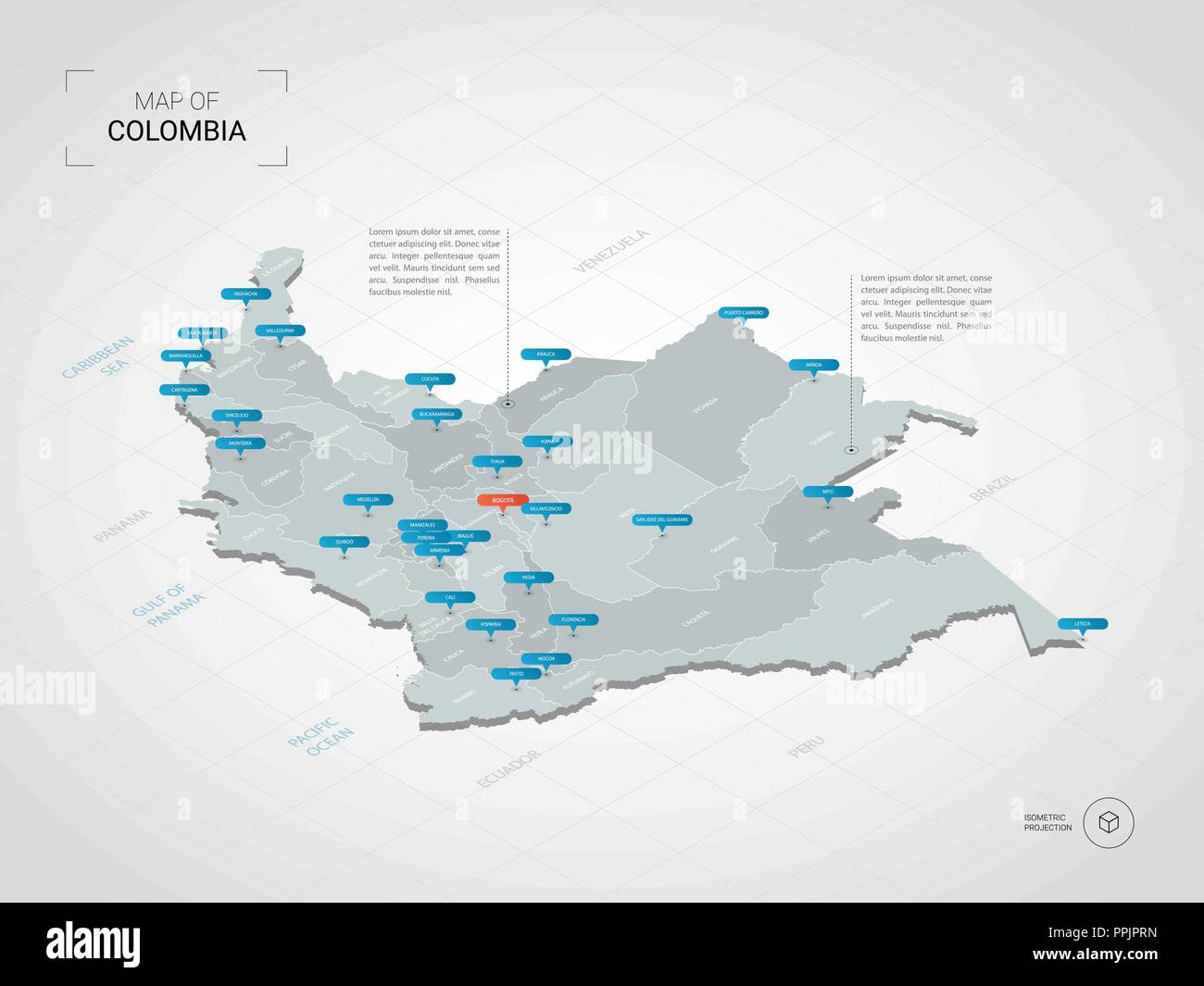 Mappa della colombia cartina geografica Immagini Vettoriali Stock - Alamy