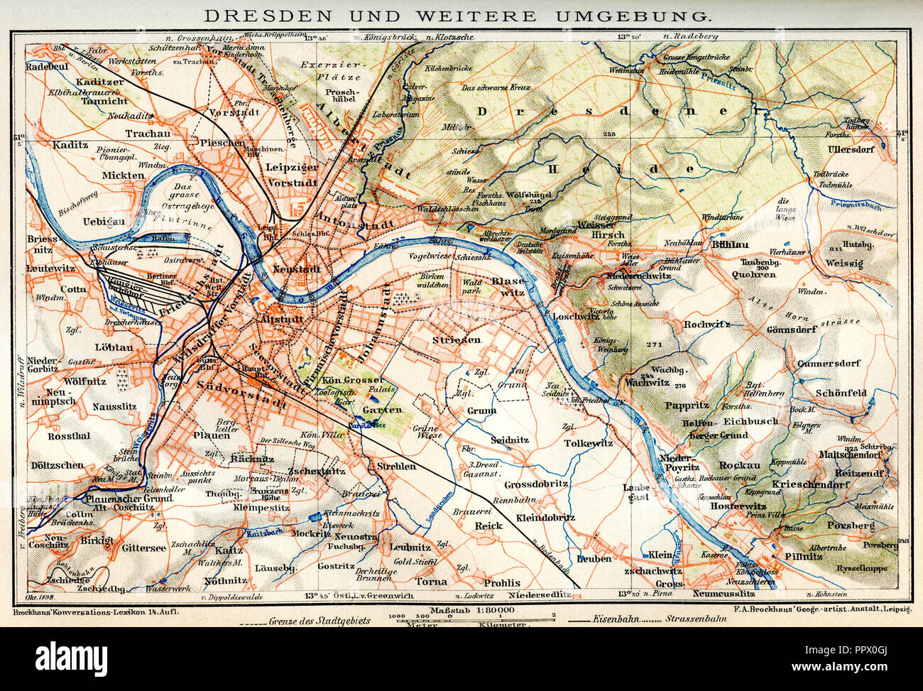 Dresda e i suoi dintorni, mappa della città, 1898 1898 Foto stock - Alamy