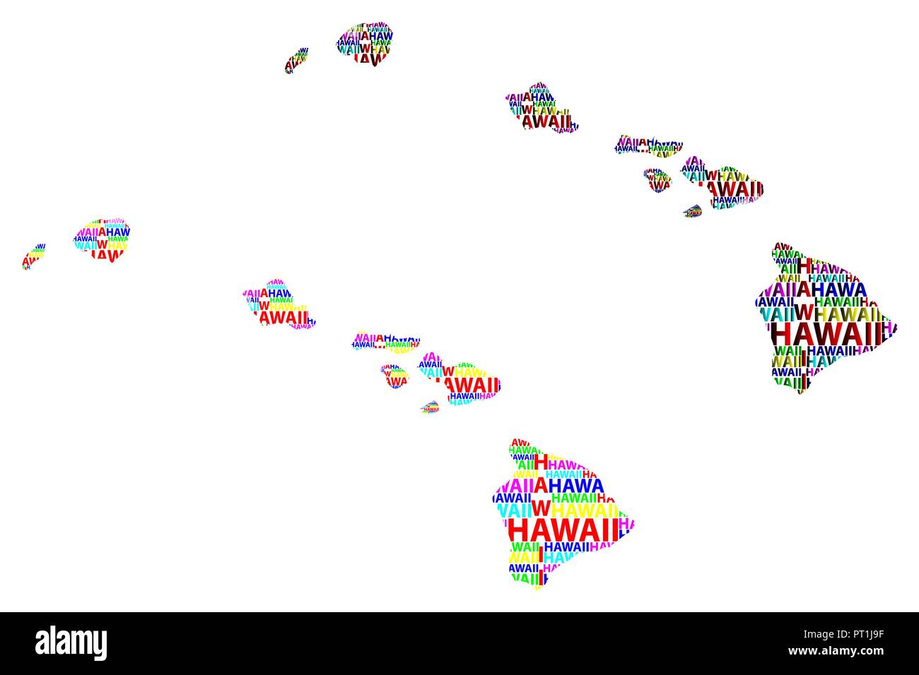 Schizzo Hawaii (Stati Uniti d'America) testo lettera mappa, mappa delle ...
