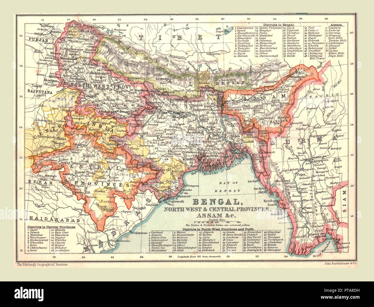 Mappa del Bengala, il Nord Ovest e province centrali e Assam, 1902 ...