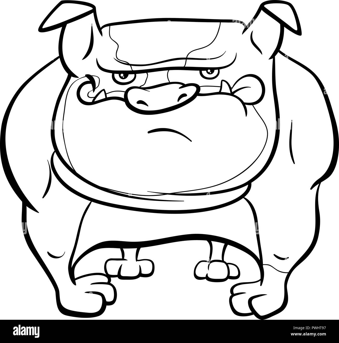 Bianco e Nero Cartoon illustrazione del Bulldog cane carattere animale ...
