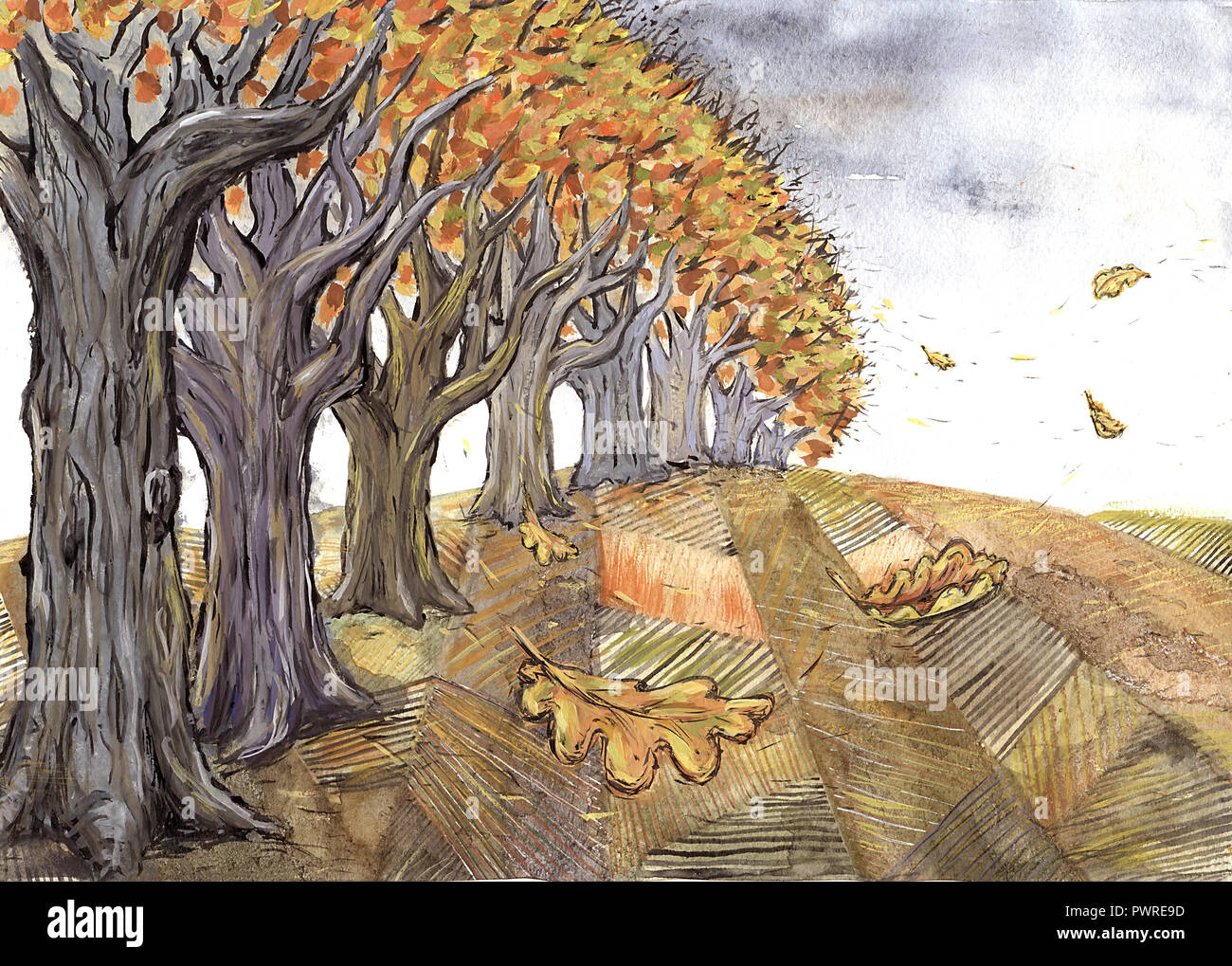 Paesaggio ad acquerello con alberi Immagini e Fotos Stock - Alamy