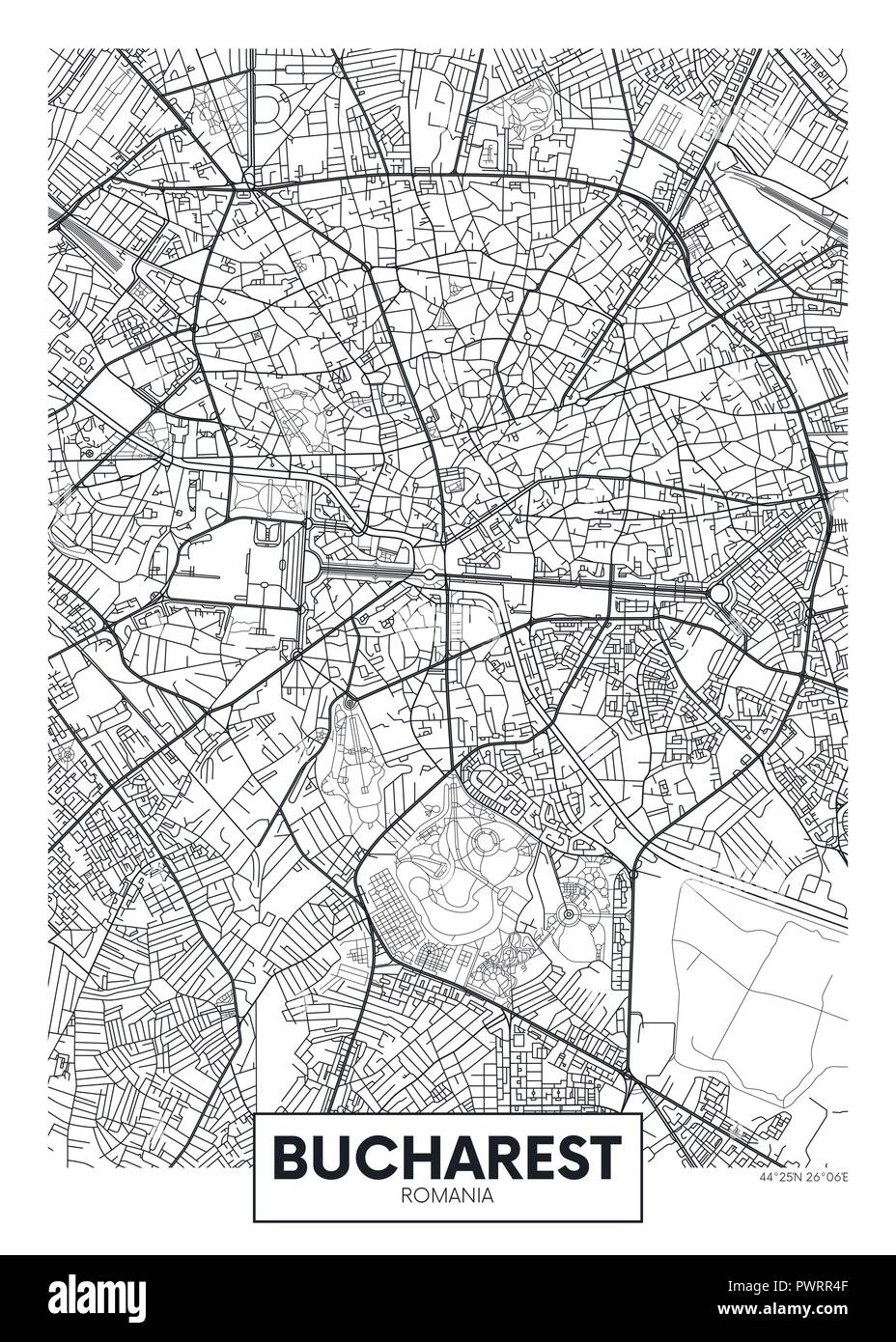 Vettore dettagliata poster mappa della città di Bucarest il piano ...