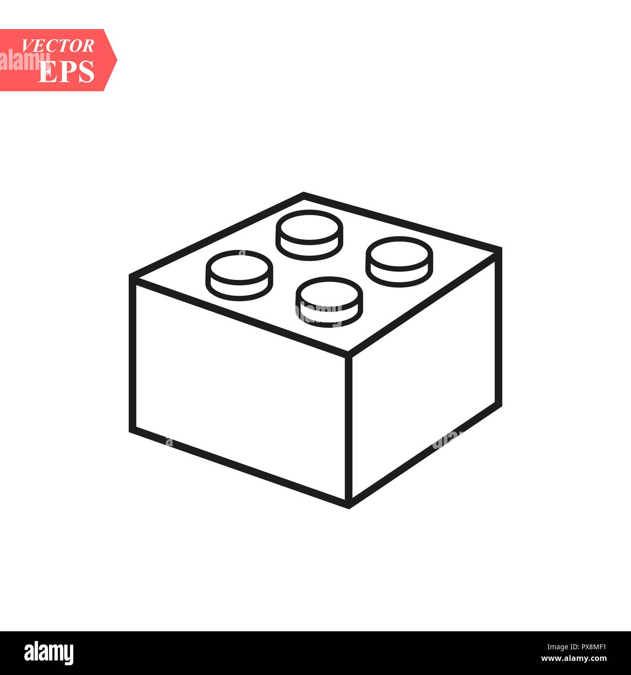 Lego mattone o blocco linea pezzo d'arte icona vettore giocattolo per ...