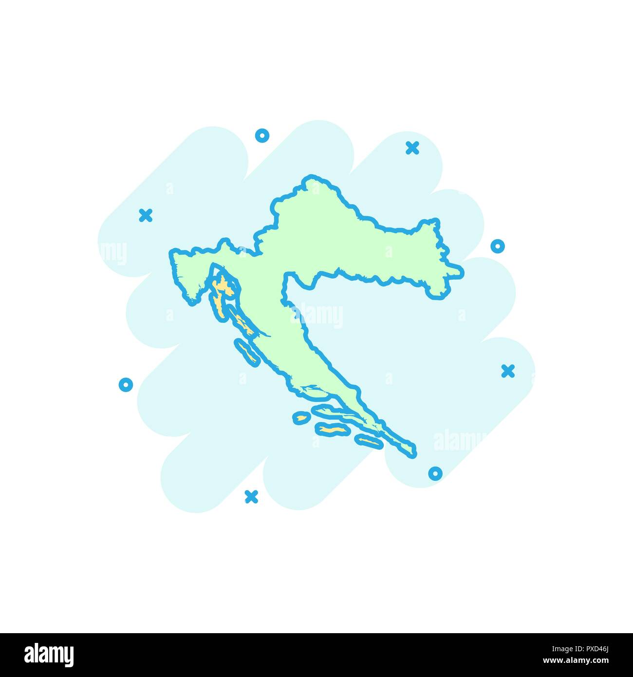 Vector cartoon Croazia icona Mappa in stile fumetto. Croazia segno ...