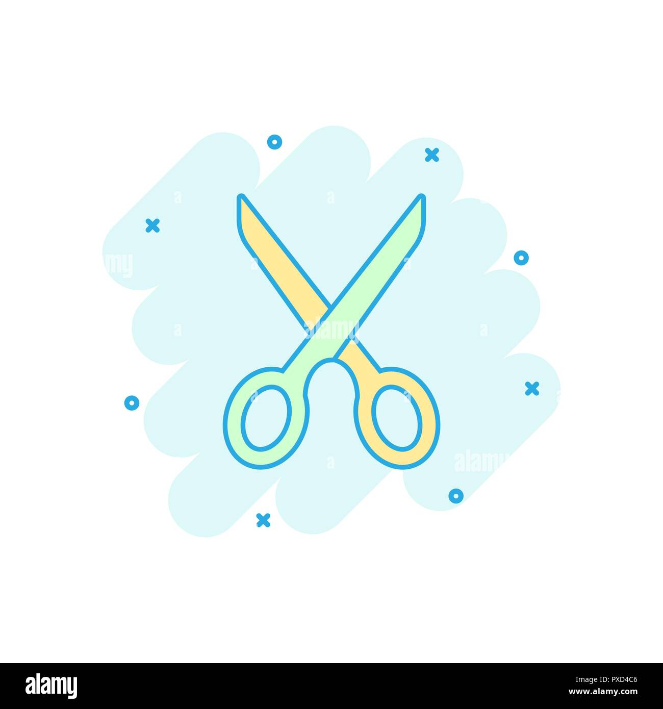 Vector cartoon icona delle forbici in stile fumetto. Segno a forbice ...