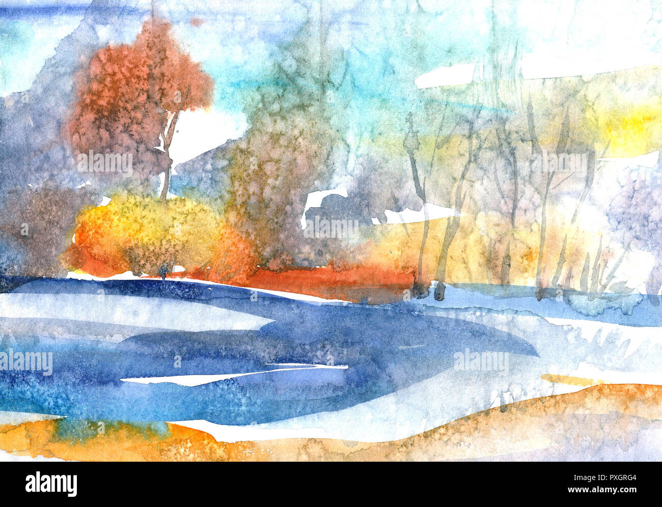Paesaggio ad acquerello con alberi immagini e fotografie stock ad alta ...