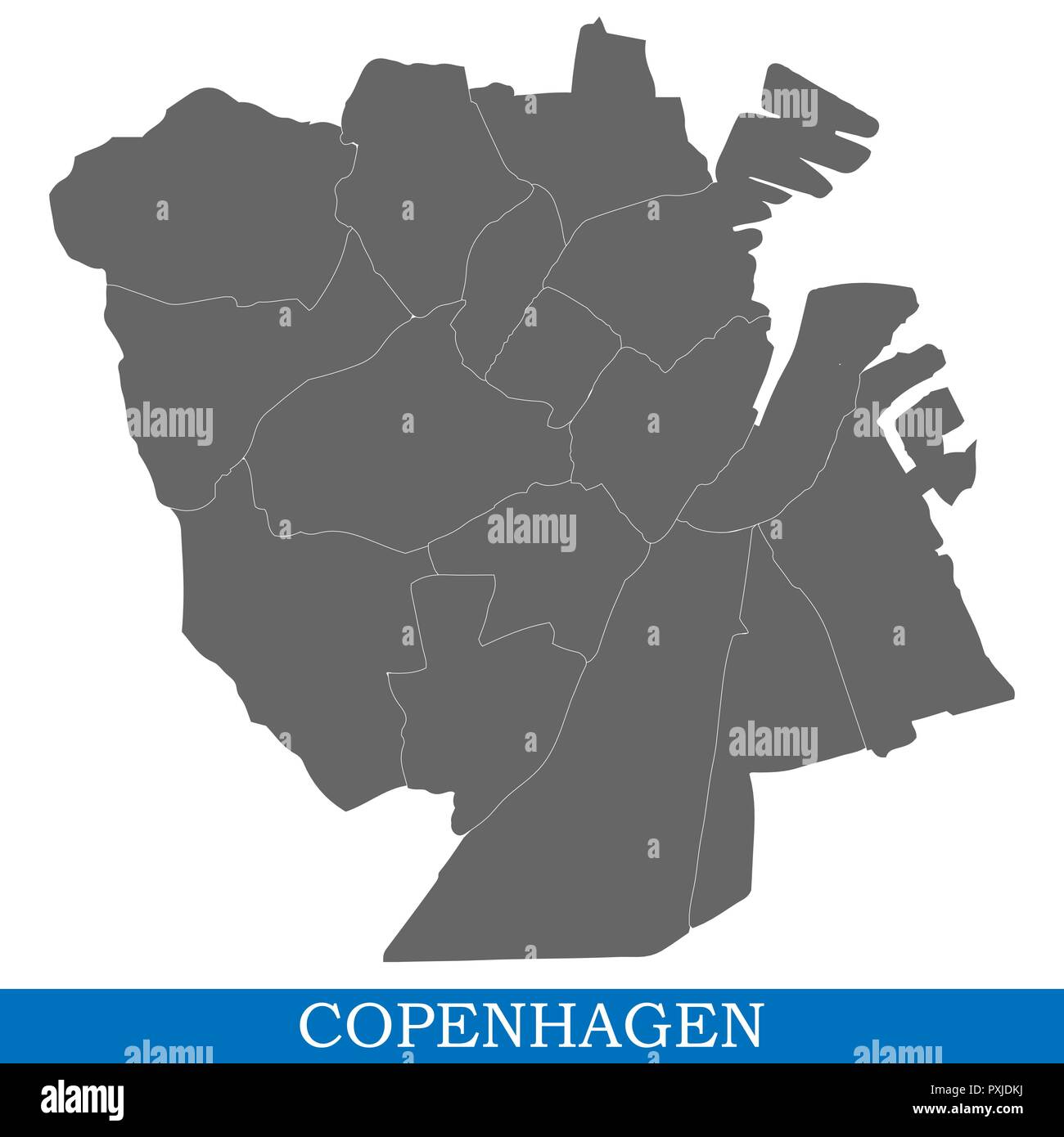 Alta Qualità Mappa di Copenhagen è una città in Danimarca con i confini ...