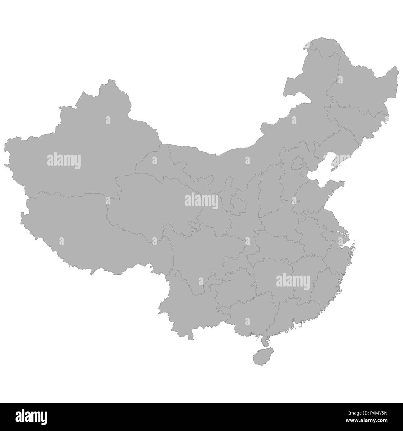 Alta qualità mappa della Cina con i confini delle regioni su sfondo ...