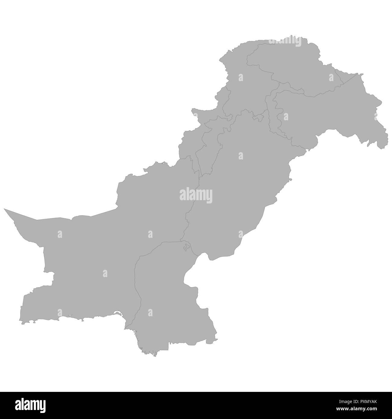 Alta qualità mappa del Pakistan con i confini delle regioni su sfondo ...