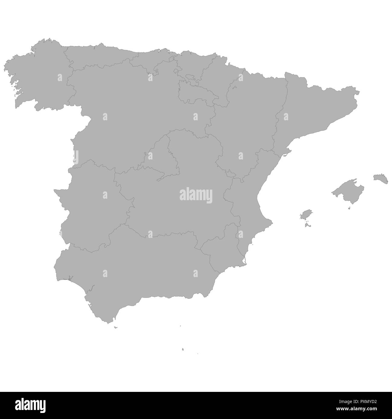 Alta qualità mappa della Spagna con i confini delle regioni su sfondo ...