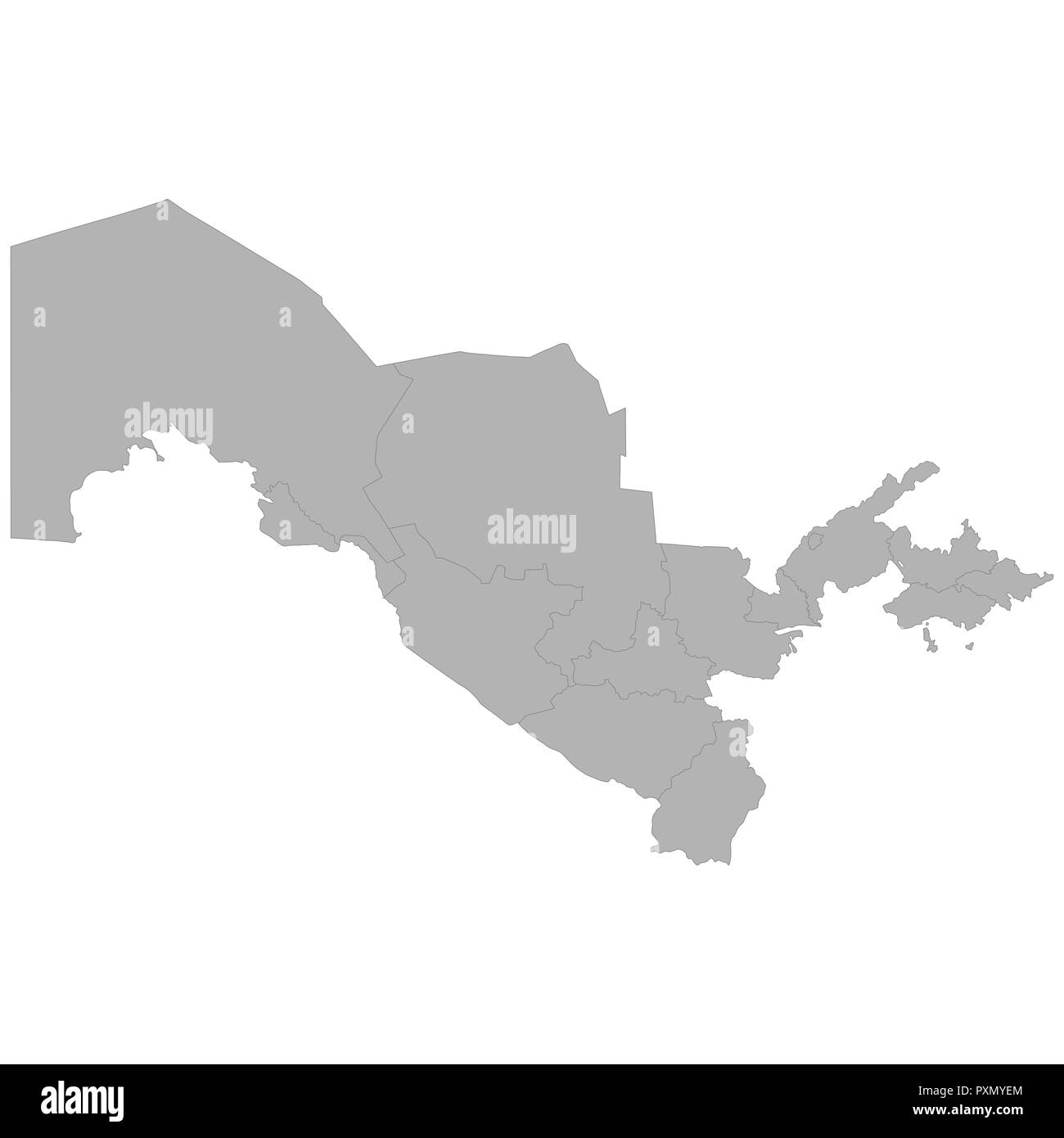 Alta qualità Mappa di Uzbekistan con i confini delle regioni su sfondo ...