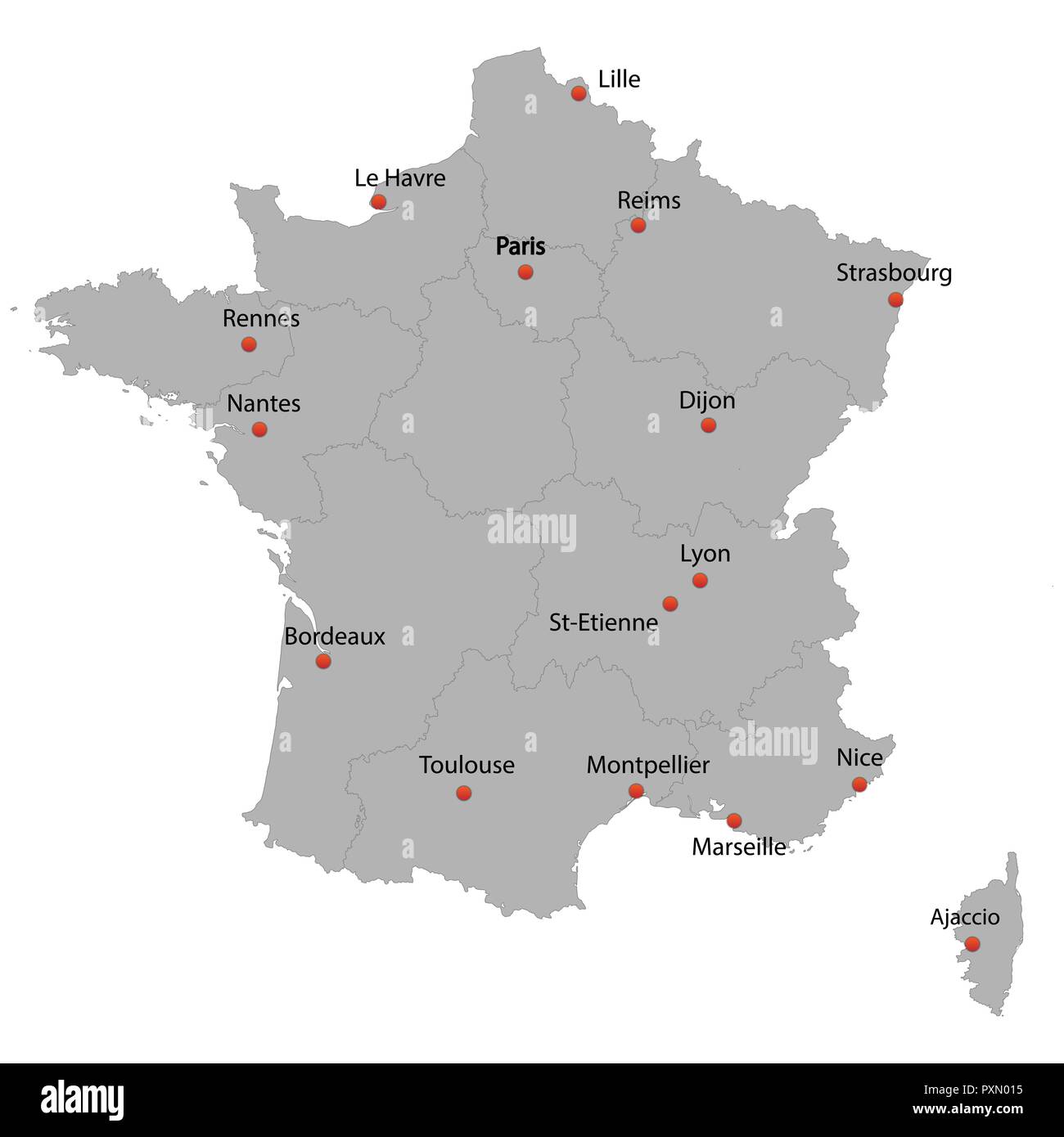 Mappa dettagliata della Francia con la città Immagine e Vettoriale - Alamy