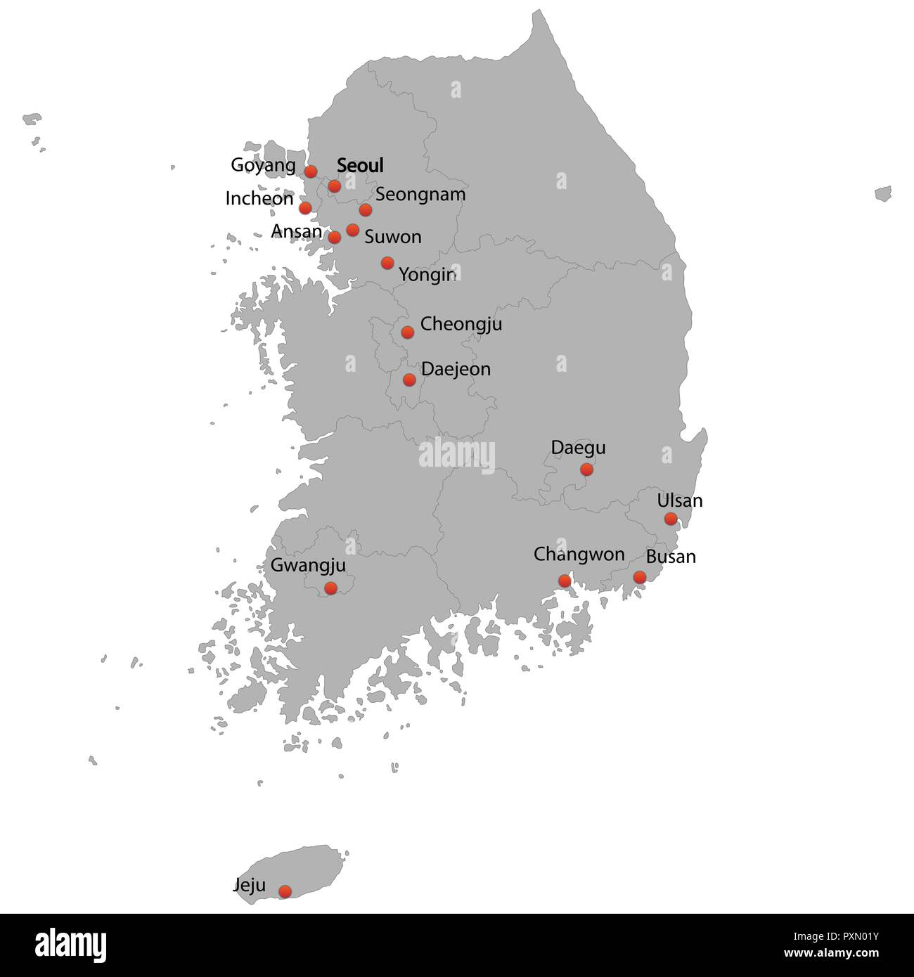 Mappa dettagliata della Corea del Sud con la città Immagine e ...