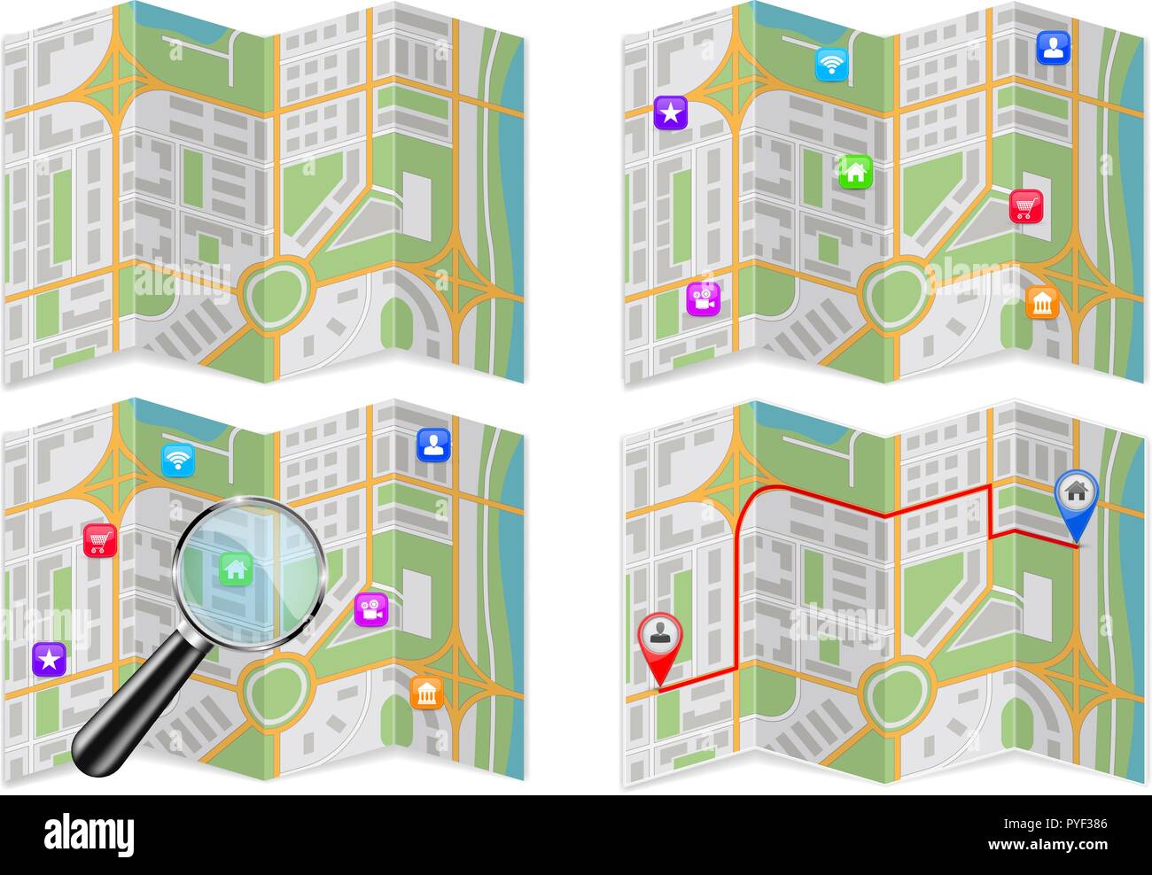 Le mappe delle città raccolta. Con lente di ingrandimento e popolare i ...