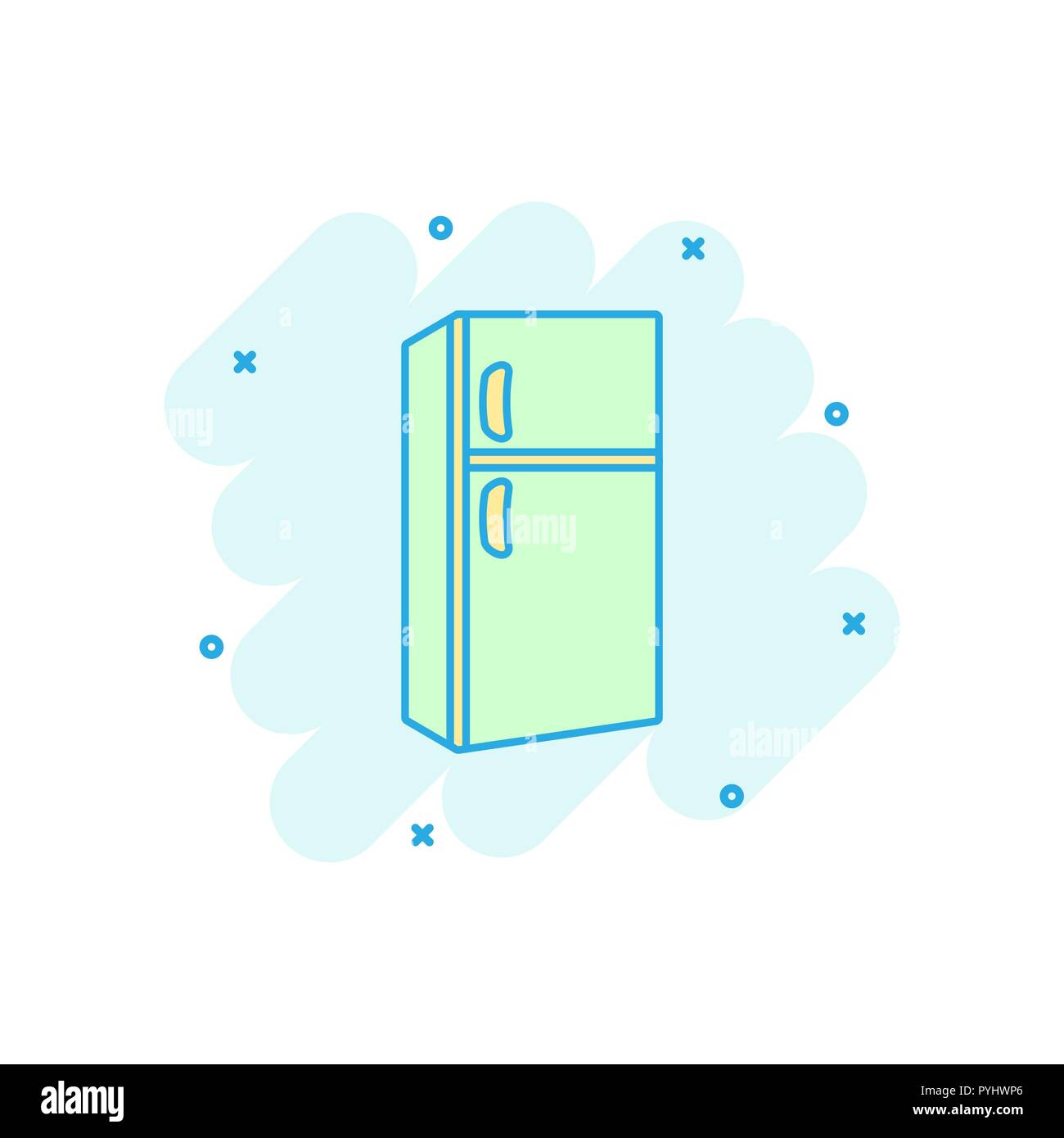 Vector cartoon frigo icona in stile fumetto. Frigorifero illustrazione ...